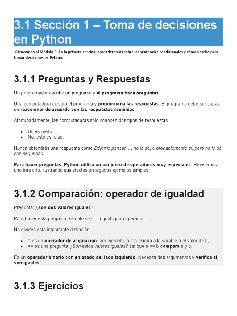 Decisiones en Python: Condicionales y Comparaciones | PDF | Python ...