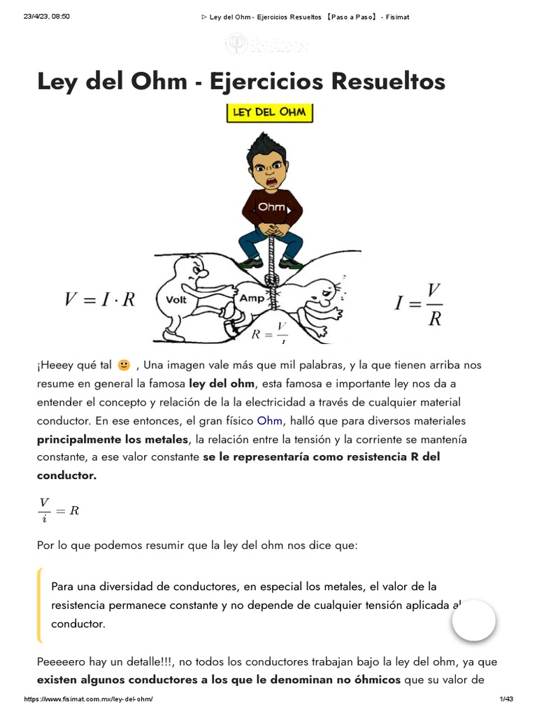 Ley del Ohm - Ejercicios Resueltos 【Paso a Paso】 - Fisimat | PDF | voltaje | Corriente eléctrica