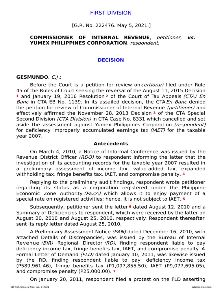 Yumex Philippines Corporation Tax Ruling | PDF | Internal Revenue ...