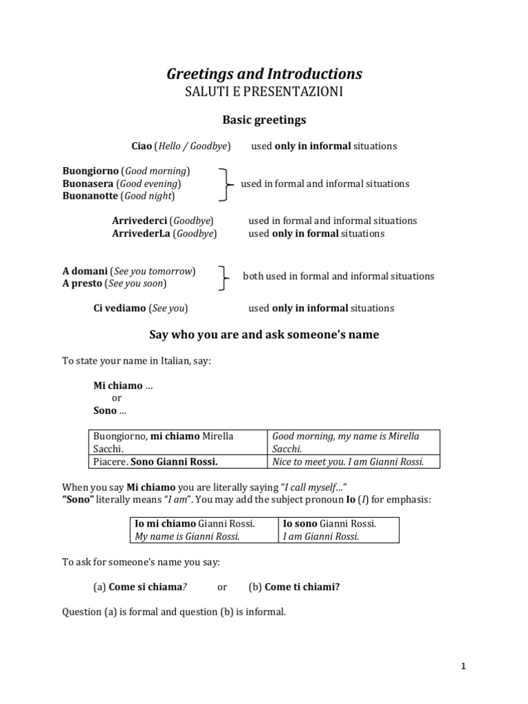 Greetings and Introductions in Italian | Download Free PDF | Vocabulary ...
