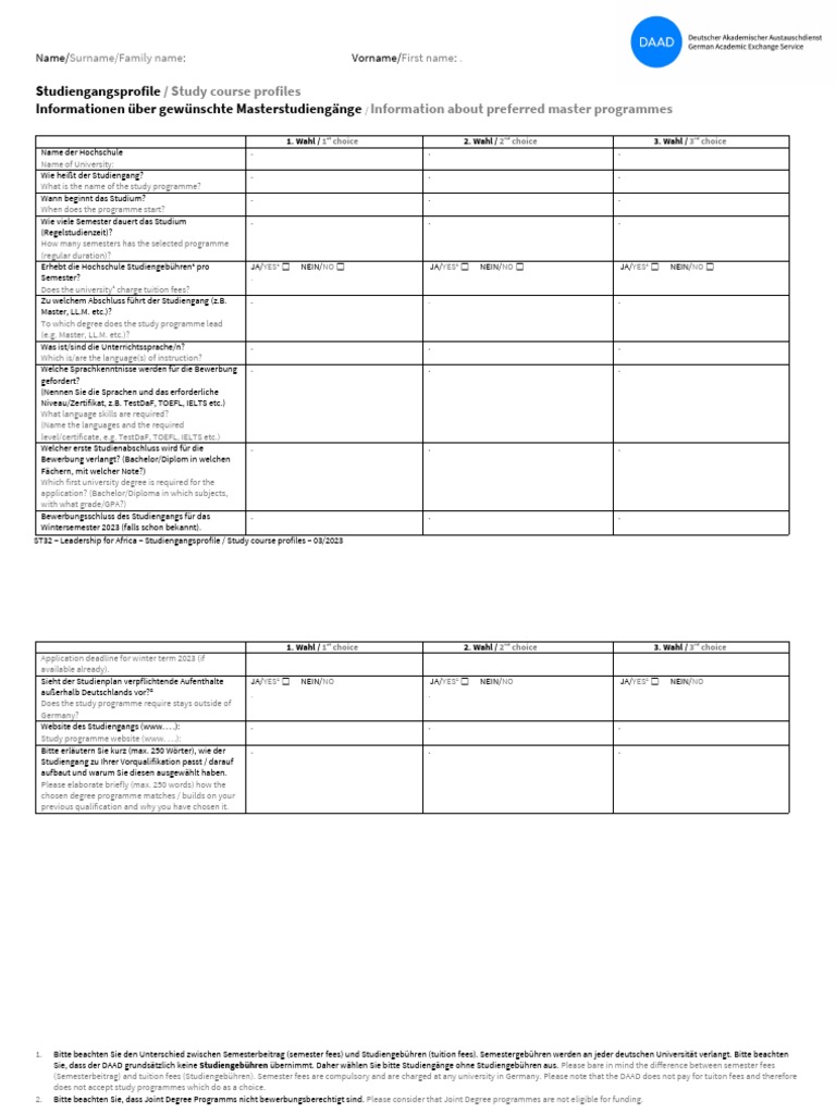 Daad Form | PDF