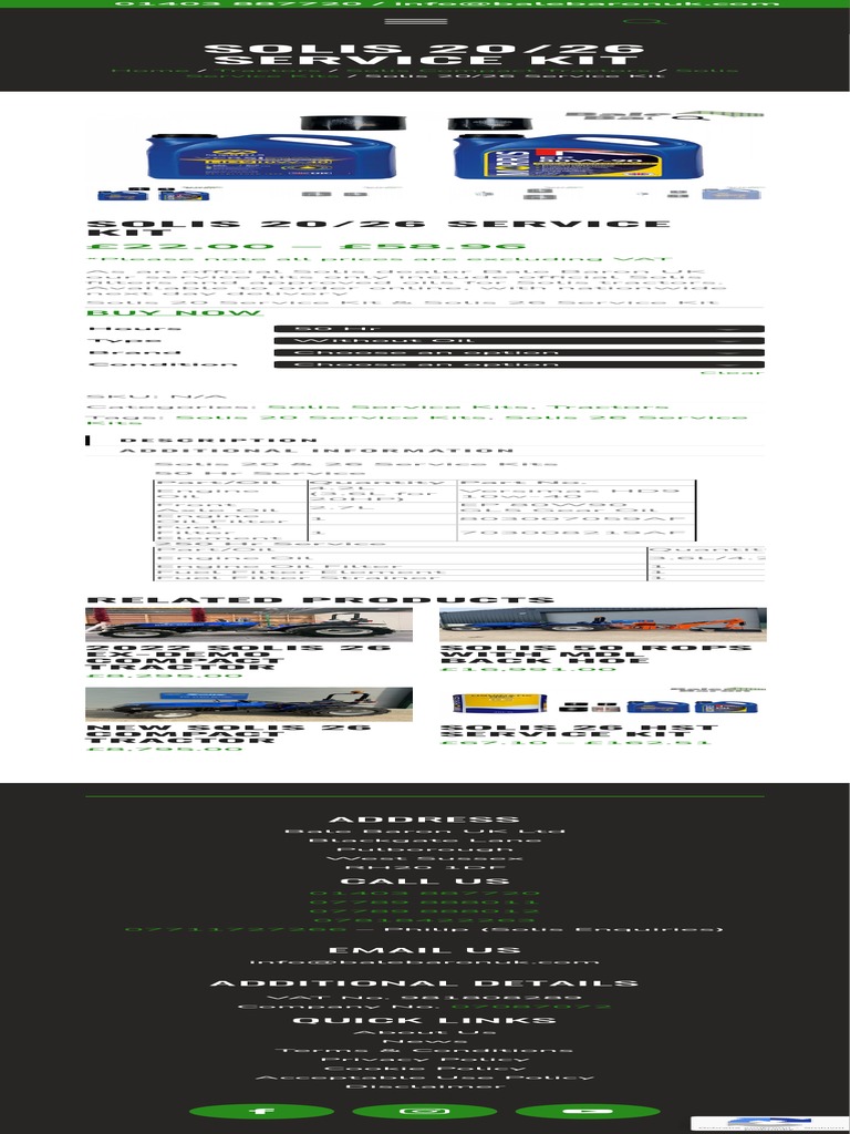 Solis 20/26 Tractor Service Kits | PDF | Tractor | Motor Vehicle