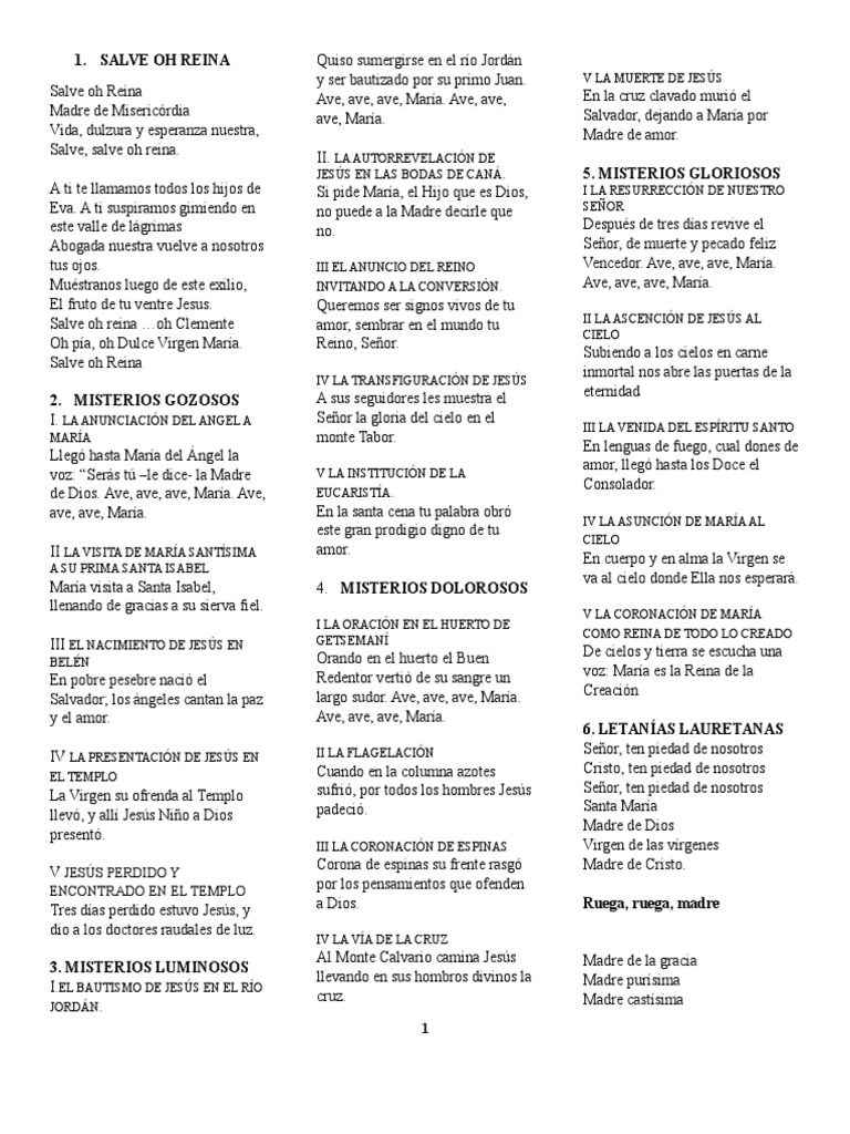 Cantos para El Santo Rosario | PDF | María, madre de Jesús | Cristo (título)
