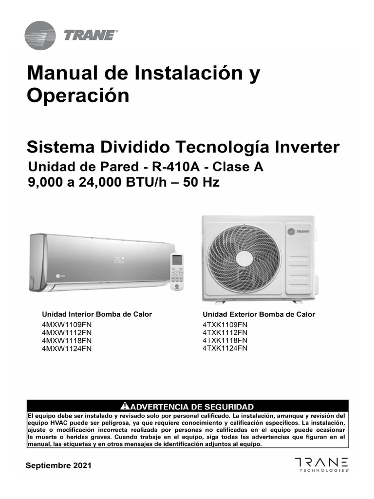 Manual de Instalación Aire Acondicionado Trane | PDF | Ingenieria ...