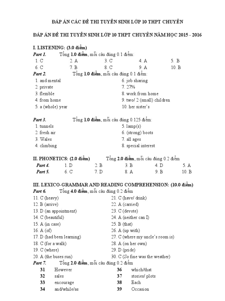 ĐÁP ÁN CÁC ĐỀ THI TUYỂN SINH LỚP 10 THPT CHUYÊN (SACHMOI24H.COM) | PDF