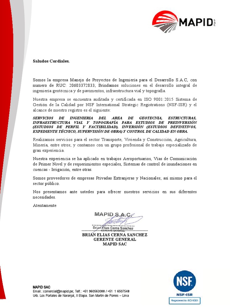 Carta Presentacion Mapid | PDF