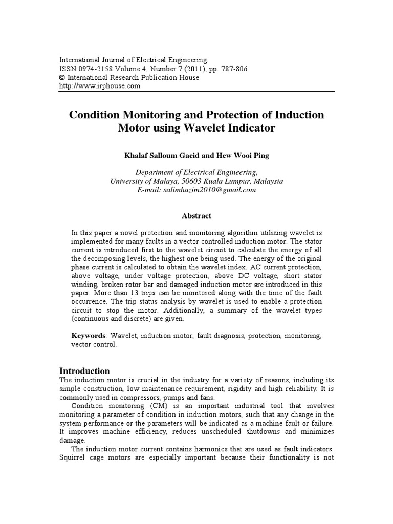 Condition Monitoring | PDF | Electric Motor | Wavelet