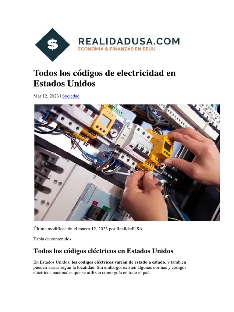Todos Los Códigos de Electricidad en Estados Unidos | PDF | Instituto de Ingenieros Eléctricos y ...