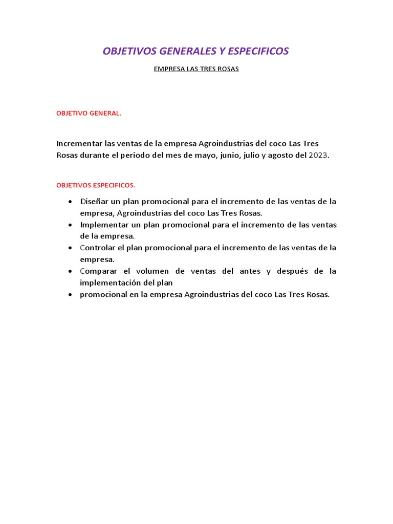 Objetivos Generales y Especificos | PDF