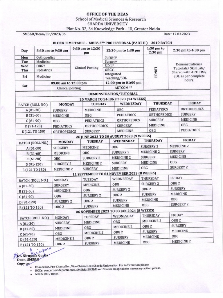 MBBS 2019 Batch Block Timetable | PDF | Medicine | Public Services