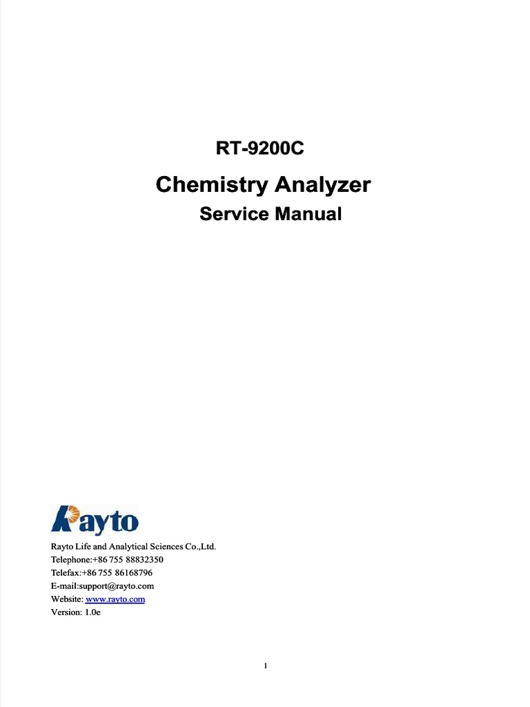 Chemistry Analyzer Rayto RT 9200 Service Manual PDF | PDF ...