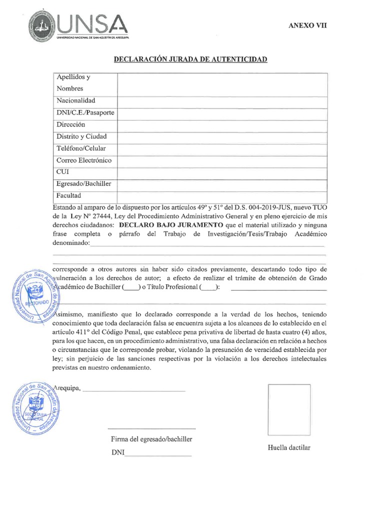 Declaracion Jurada de Autenticidad | PDF