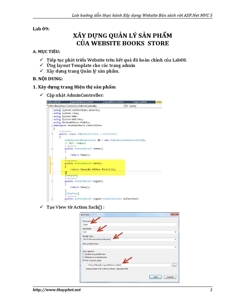 Lab09 WebbansachMVC5 (QLSanpham) (Final) | PDF