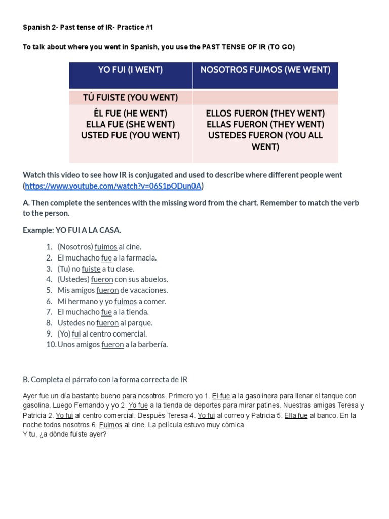 Past Tense of IR - Practice #1 | PDF