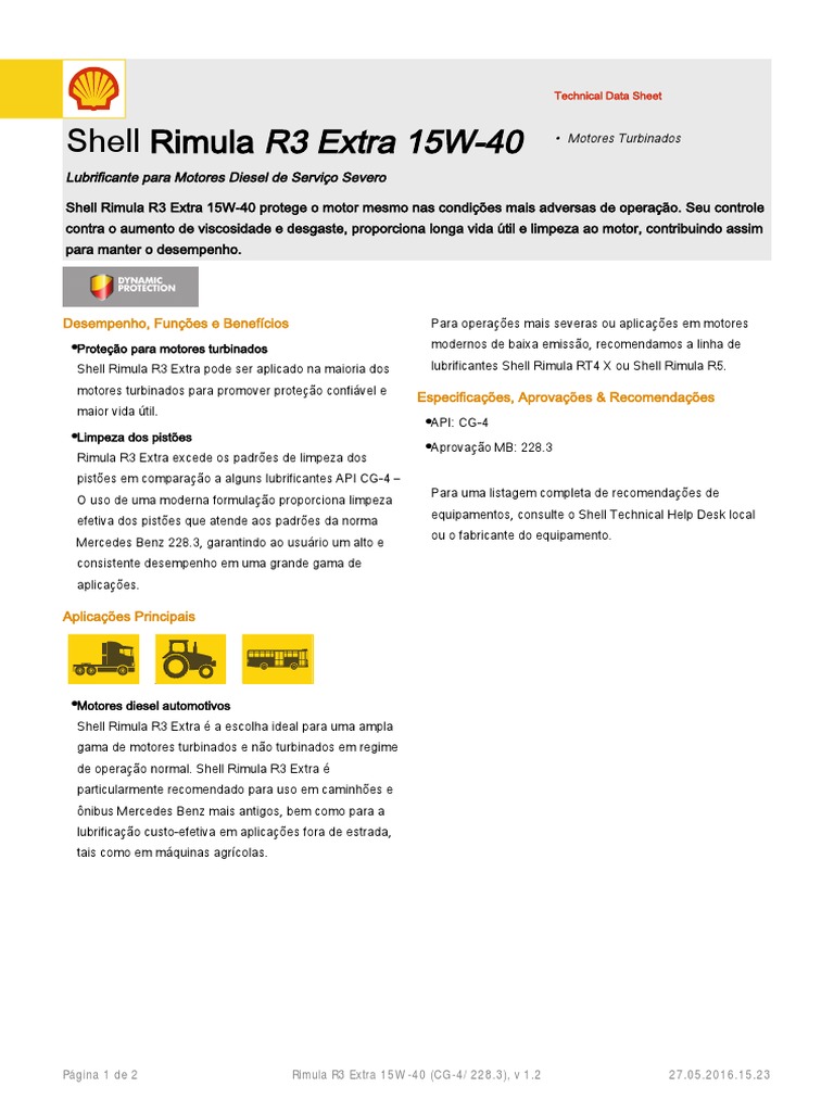 Shell Rimula R3 Extra 15W-40: Desempenho, Funções e Benefícios | PDF