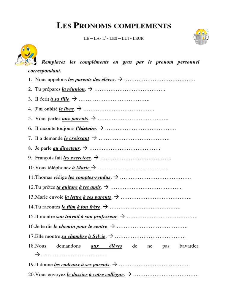 Exercices sur les pronoms compléments | PDF | Échecs | Théorie (échecs)