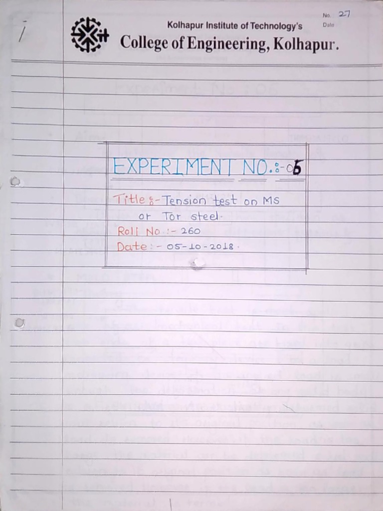 Expt No.6 - Tension Test On Mild Steel and Tor Steel | PDF