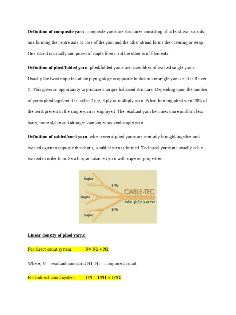 Composite Yarn Definitions and Calculations | PDF | Yarn | Fibers