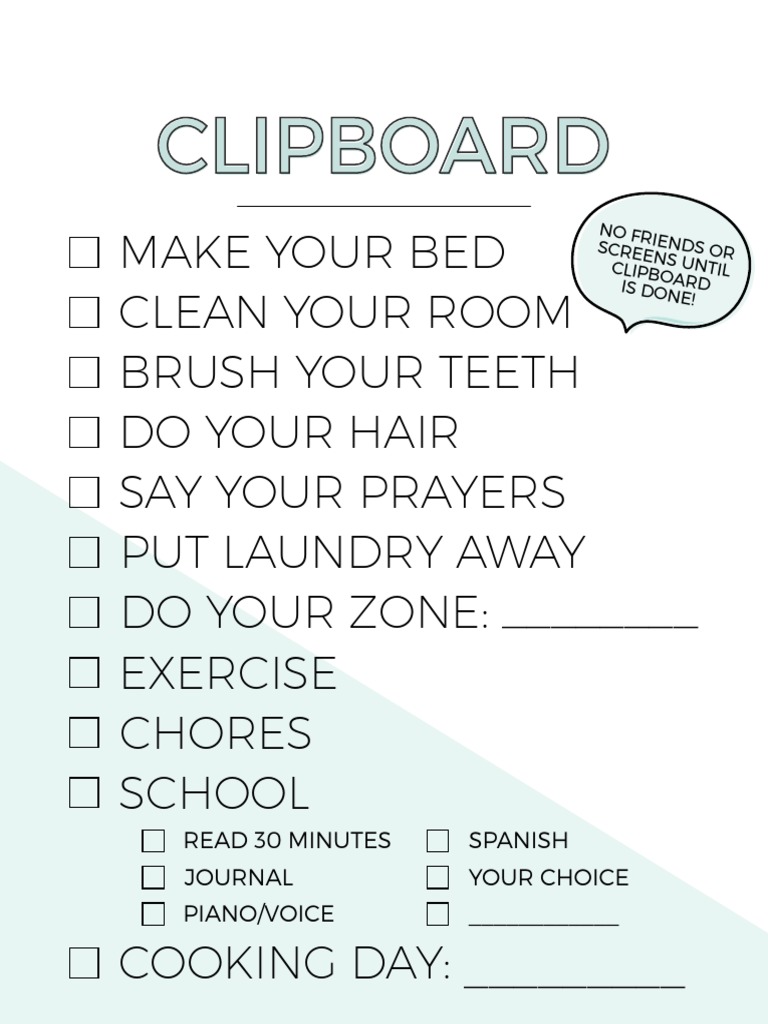 Clipboard Checklists For Kids Blue Editable | PDF