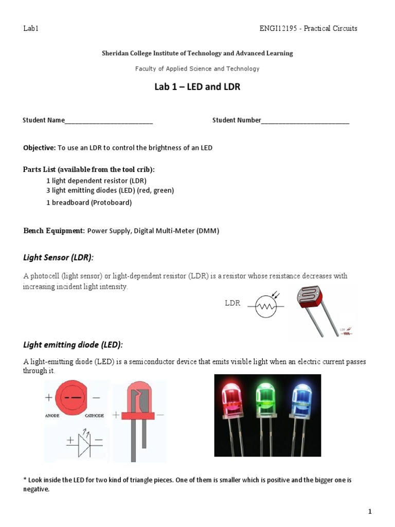 Lab 1 - LED and LDR | Download Free PDF | Light Emitting Diode | Diode