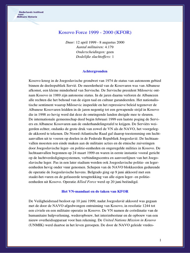 Kosovo Force 1999 2000 Kfor 2 | PDF