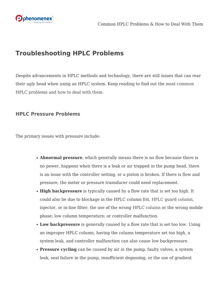 Common HPLC Problems How To Deal With Them | PDF | High Performance ...