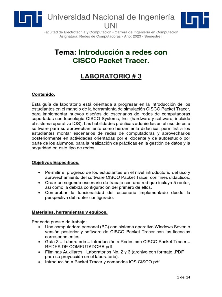 Laboratorio CISCO Packet Tracer 2023 | PDF | Enrutador (Computación) | Protocolos de comunicaciones