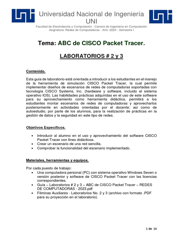 Guía - Laboratorios # 2 y 3 - ABC de CISCO Packet Tracer - REDES DE COMPUTADORAS - 2023 | PDF ...