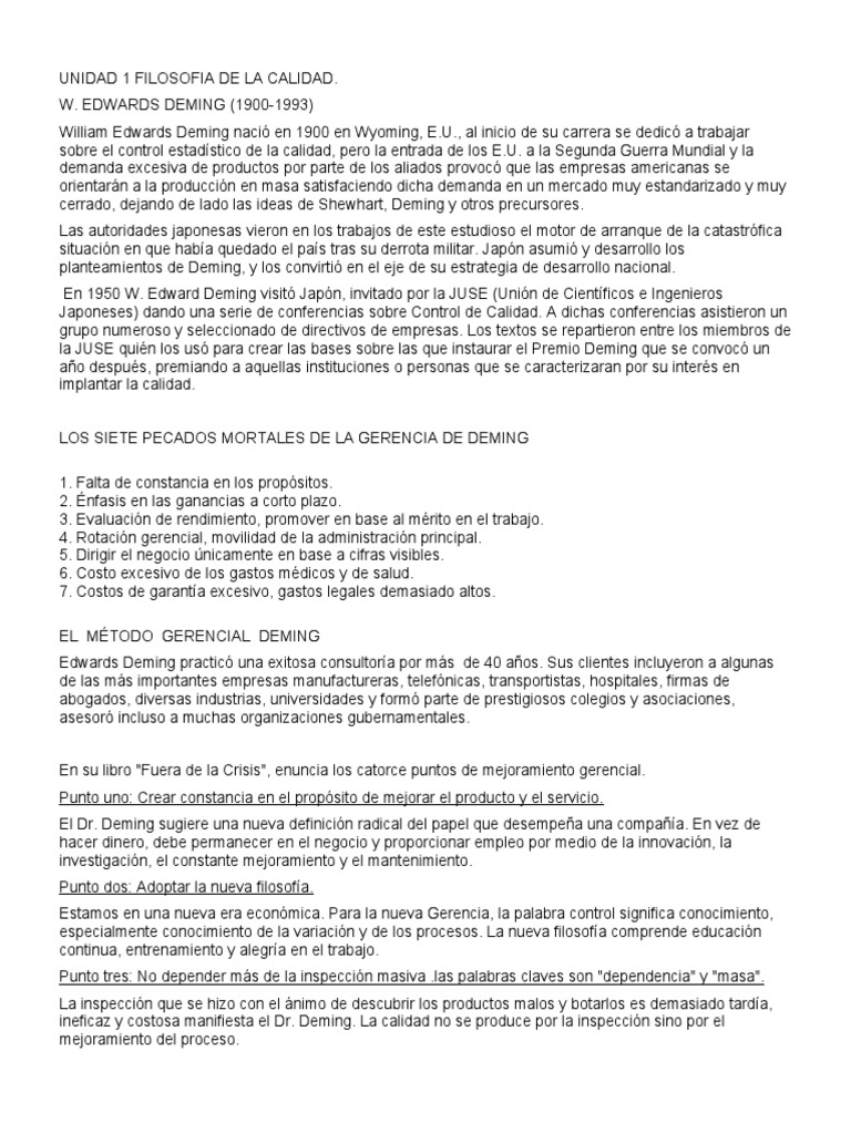 Unidad 1 Filosofia de La Calidad | Descargar gratis PDF | Calidad (comercial) | Negocios económicos