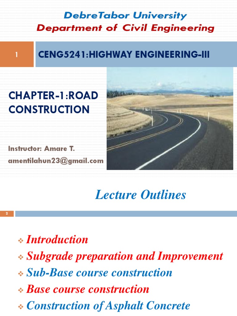 Chapter-One ROAD CONSTRUCTION | PDF