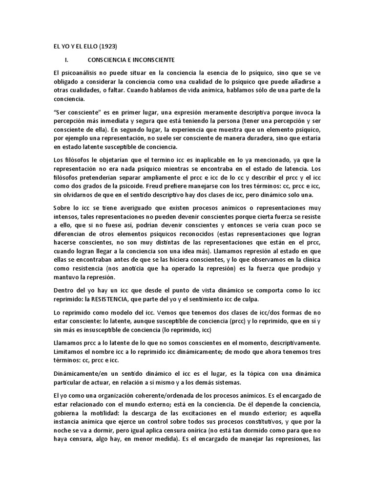 EL YO Y EL ELLO | PDF | Mente inconsciente | Ciencia cognitiva