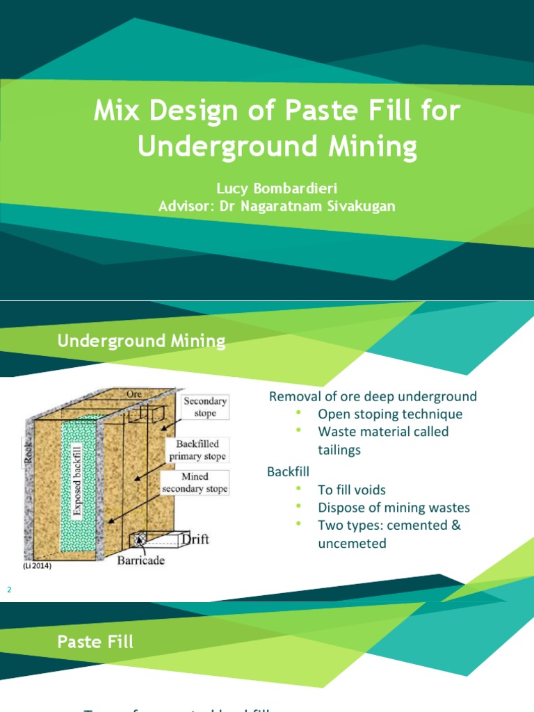 Lucy Bombardieri - Mix Design of Paste Fill For Underground Mining | PDF | Cement | Mining
