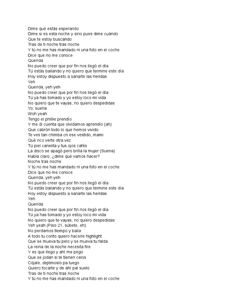 Letra QUERIDA FEID Y PISO 21 | PDF