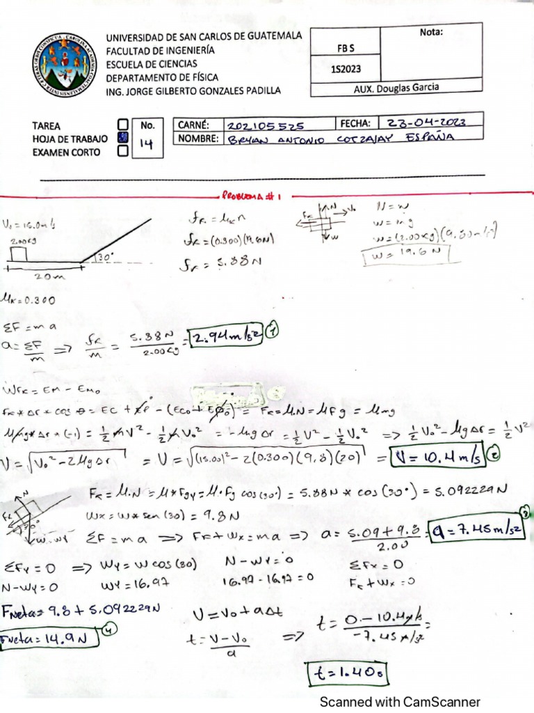 Hoja de Trabajo Fisica Basica | PDF