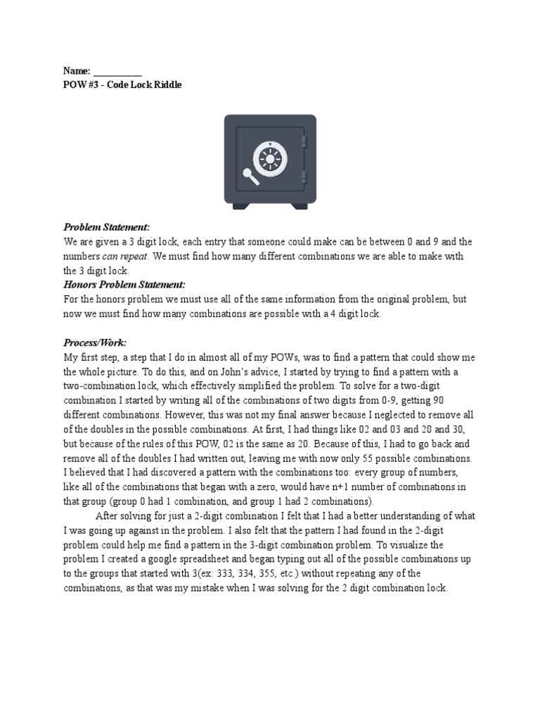 Code Lock Pow 3 Pdf Numbers Thought