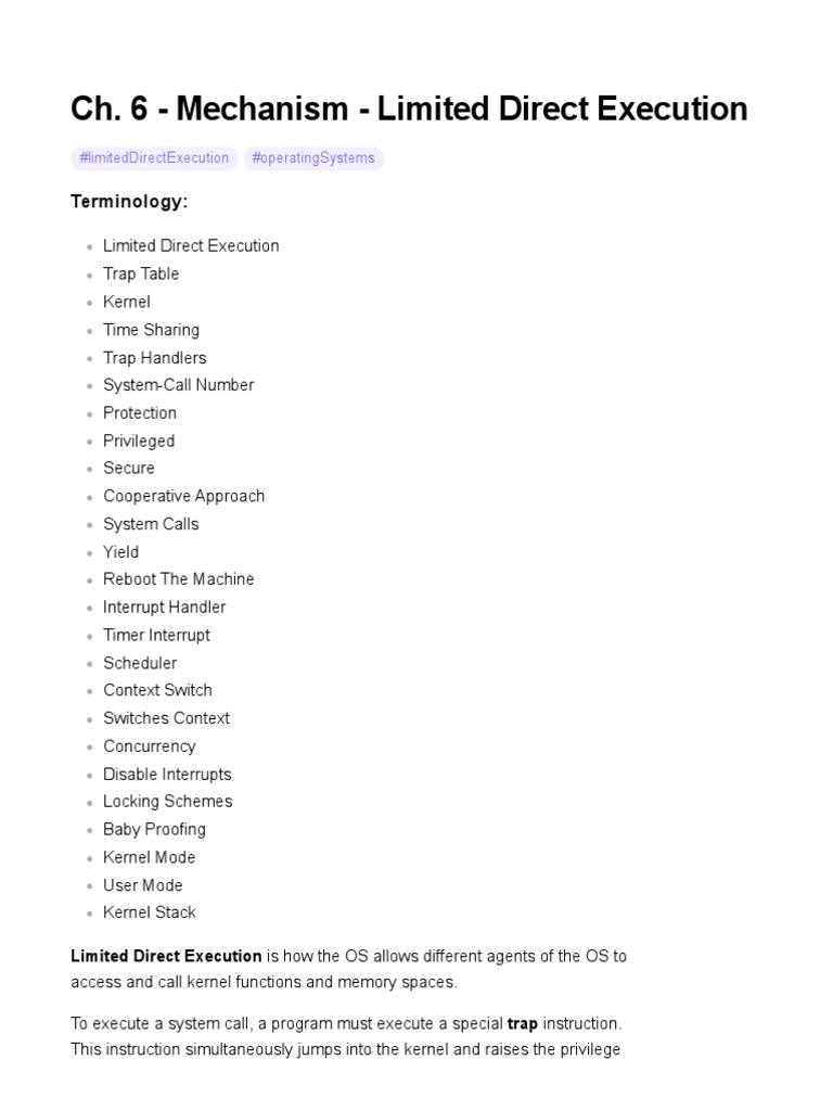 Ch. 6 - Mechanism - Limited Direct Execution | PDF | Operating System | Kernel (Operating System)