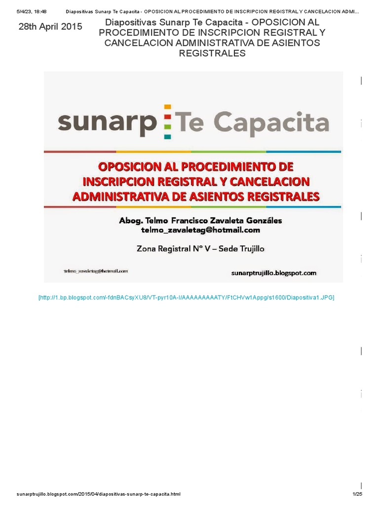 Diapositivas Sunarp Te Capacita - OPOSICION AL PROCEDIMIENTO DE ... Diapositivas Sunarp Te Capacita - OPOSICION AL PROCEDIMIENTO DE ...