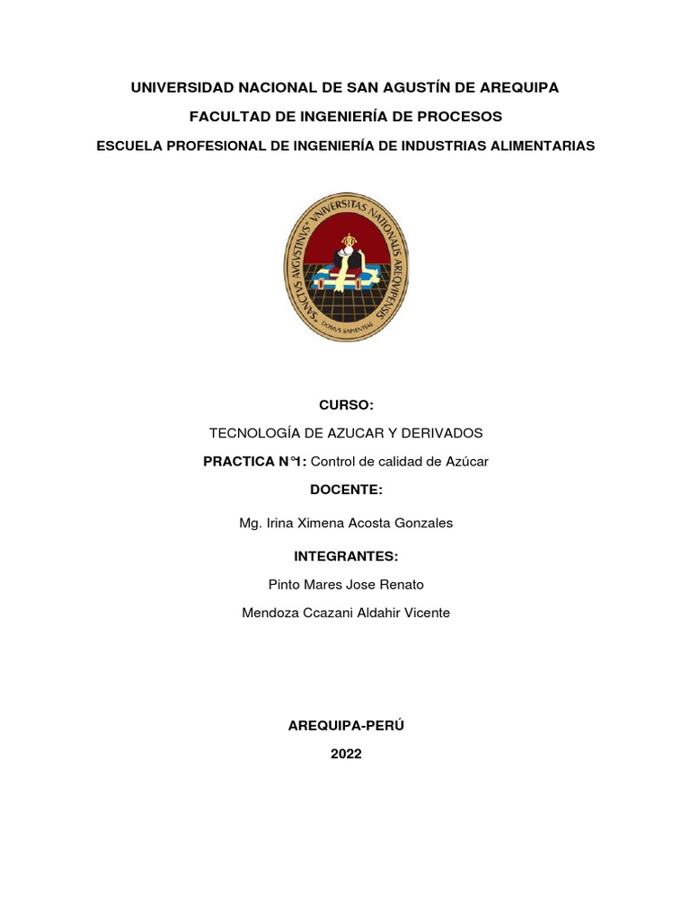 Informe 1 Control de Calidad Del Azúcar | PDF | Azúcar | Dieta y nutrición