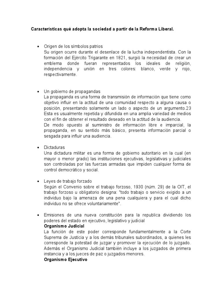 Características Qué Adopta La Sociedad A Partir de La Reforma Liberal | PDF | Imperialismo ...