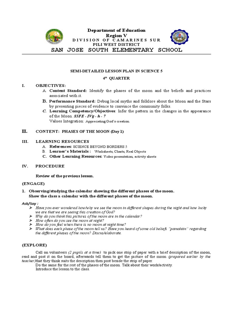Science 5: Moon Phases Lesson Plan | PDF | Moon | Astronomy