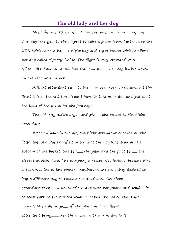 The Old Lady and Her Dog Long Joke To Practice Pas Fun Activities Games ...