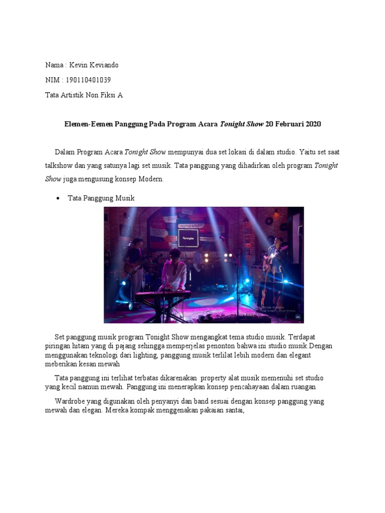 Tata Panggung Program Tonight Show | PDF | Griya & Taman | Seni