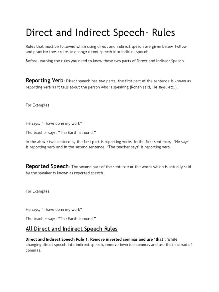 Direct and Indirect Speech | PDF | Verb | Question