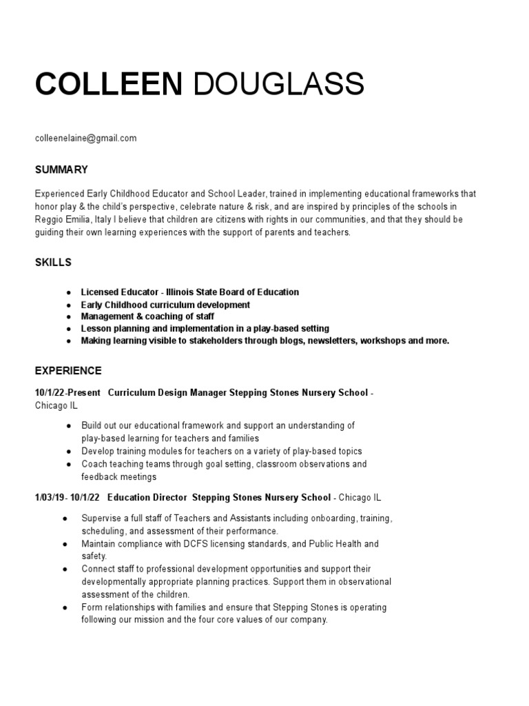 Colleen Douglass Resume 1 | PDF | Teachers | Early Childhood Education
