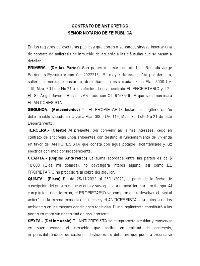 Contrato de Anticretico | PDF