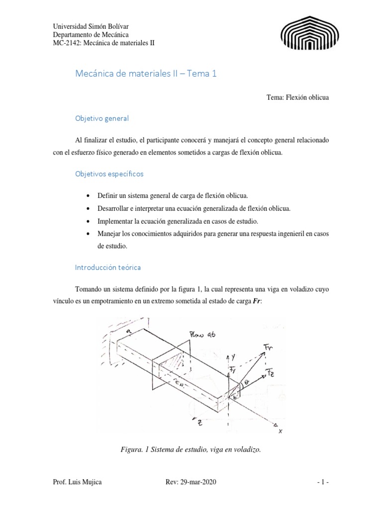 Tema 1 - Flexión Oblicua en Vigas | PDF | Viga (Estructura) | Resistencia de materiales