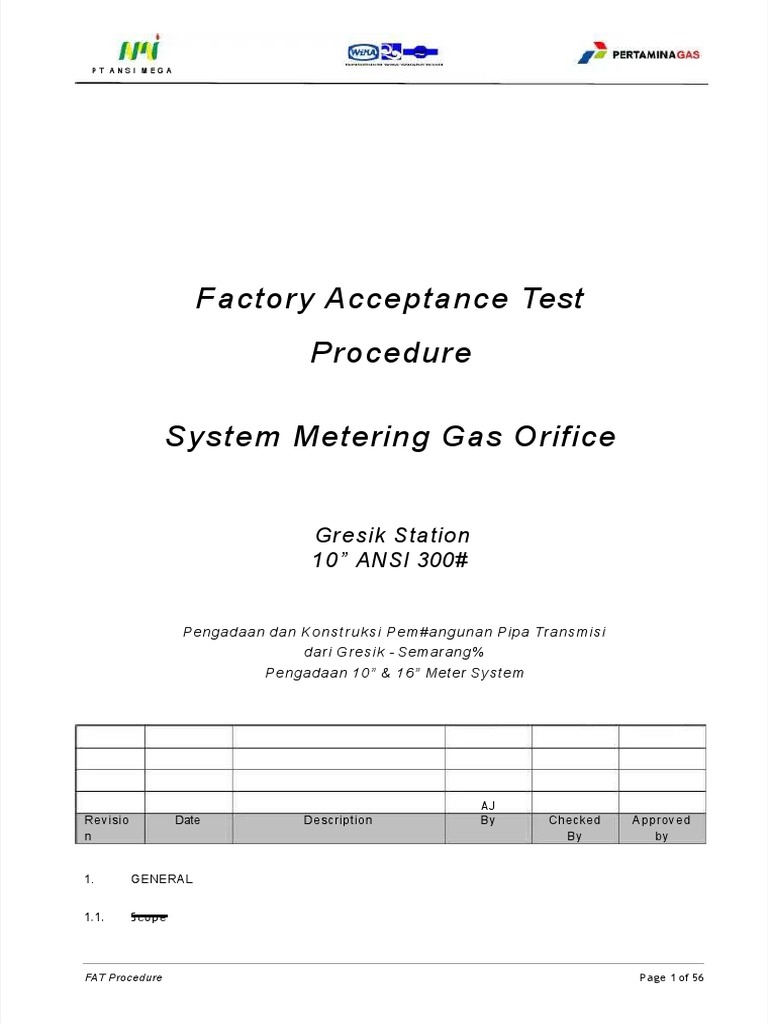 Factory Acceptance Test Procedure for the Orifice Gas Metering and ...