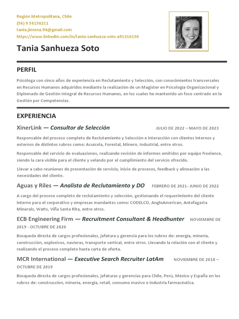 CV Tania Sanhueza Soto - Psicóloga | PDF | Gestión de recursos humanos ...