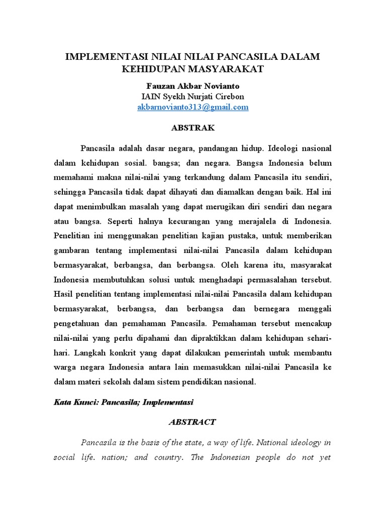Artikel Pancasila IMPLEMENTASI NILAI NILAI PANCASILA DALAM KEHIDUPAN MASYARAKAT | PDF | Sains ...