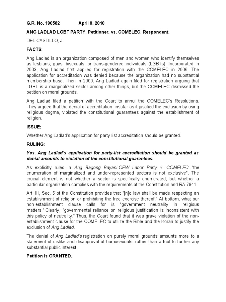 Ang Ladlad vs. COMELEC | PDF